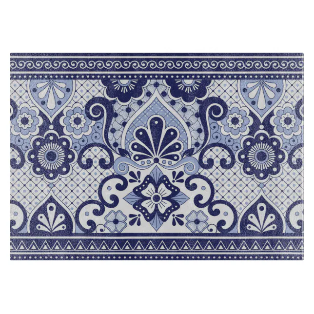Blue and White Mexican Talavera Folk Art Tile Cutting Board | Zazzle