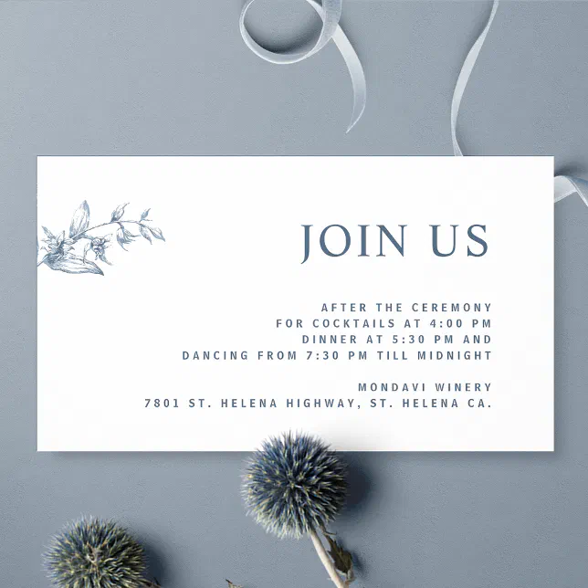 Blue and White Modern Join Us Reception Wedding Enclosure Card | Zazzle