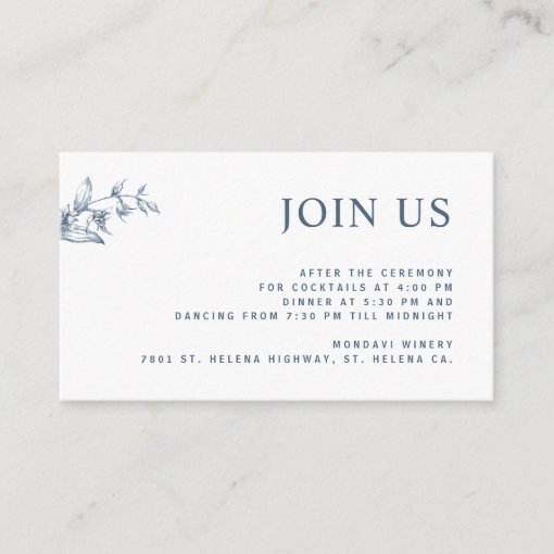 Blue and White Modern Join Us Reception Wedding Enclosure Card | Zazzle
