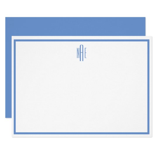 BLue and White Monogrammed Flat Note Card | Zazzle.com