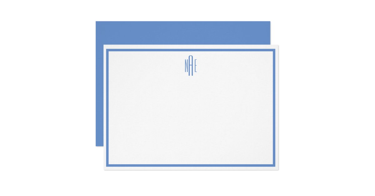 BLue and White Monogrammed Flat Note Card | Zazzle.com