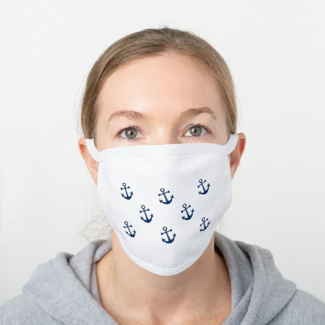 Blue and White Nautical Anchors White Cotton Face Mask | Zazzle