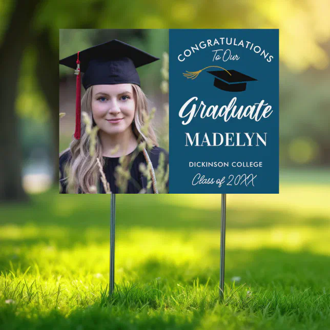 Blue and White Penn State Photo Graduation Yard Sign | Zazzle