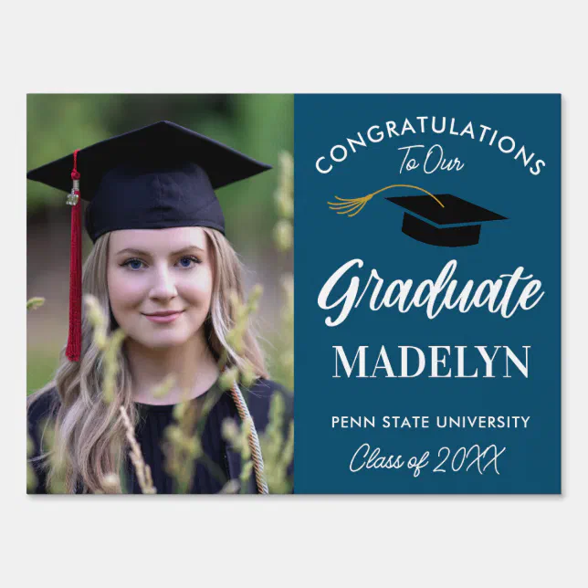 Blue and White Penn State Photo Graduation Yard Sign | Zazzle