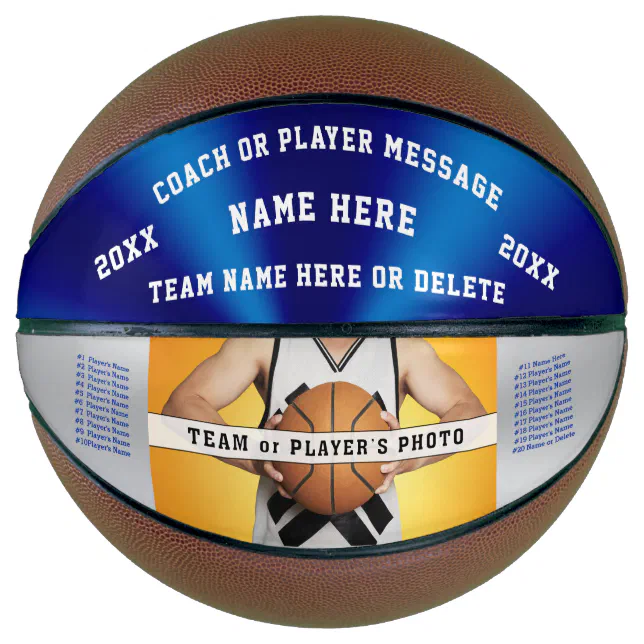 Blue and White Photo Basketball for Players, Coach | Zazzle