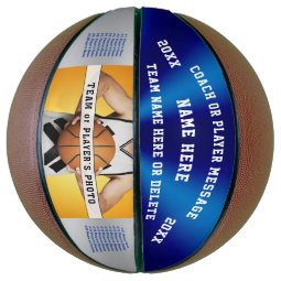 Blue and White Photo Basketball for Players, Coach | Zazzle