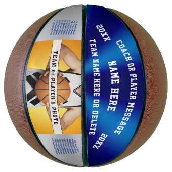 Blue and White Photo Basketball for Players, Coach | Zazzle