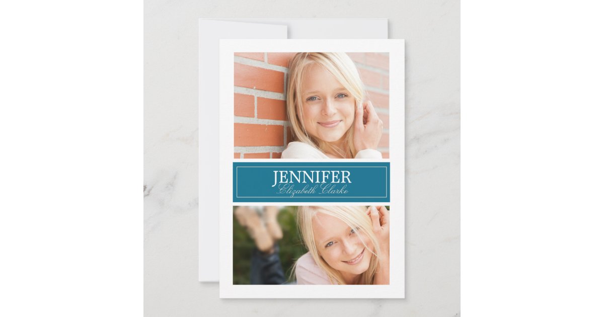 Blue and White Photo Graduation Card | Zazzle