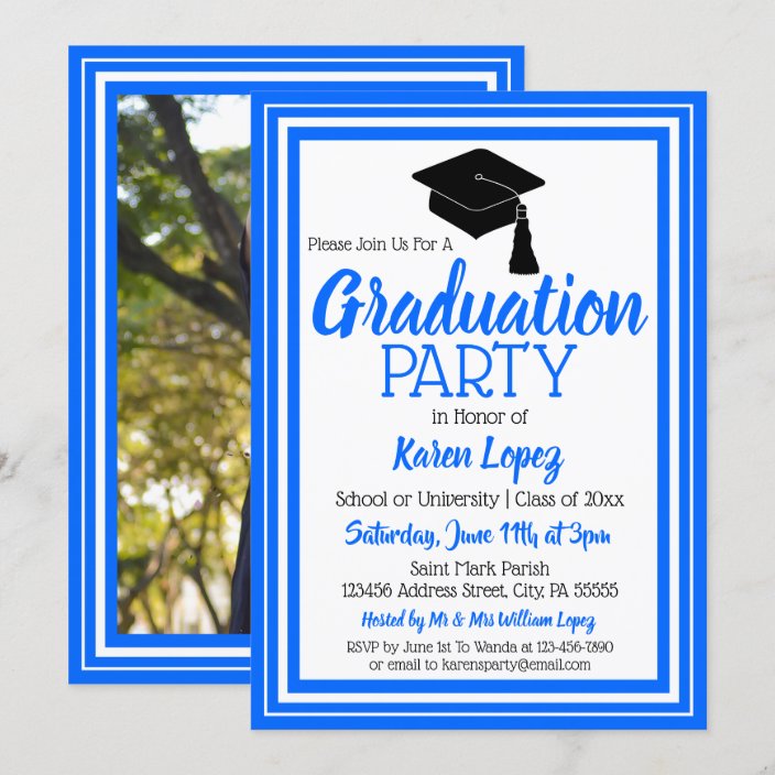 Blue and White Photo Graduation Party Invitation | Zazzle.com