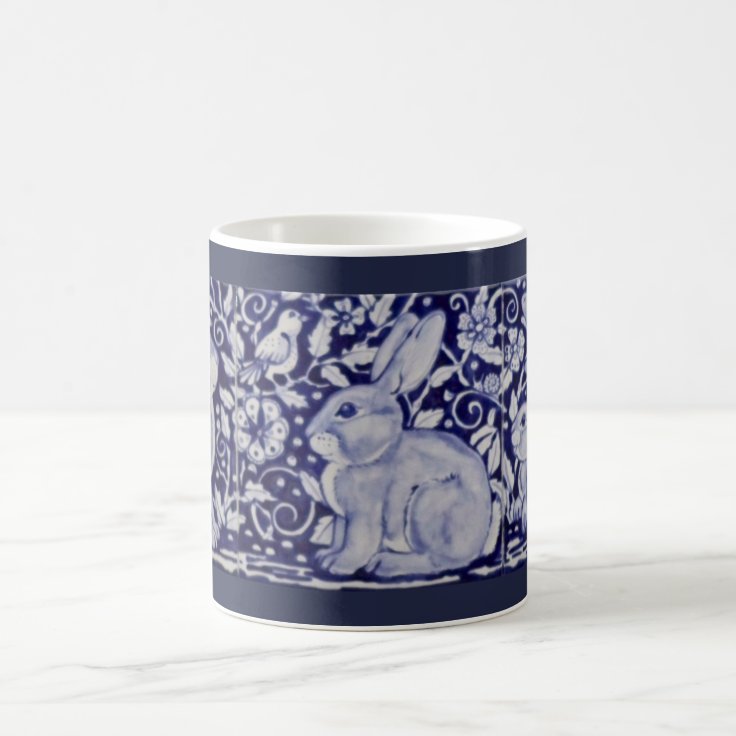 Blue and White Rabbit China Cobalt Dedham Mug | Zazzle
