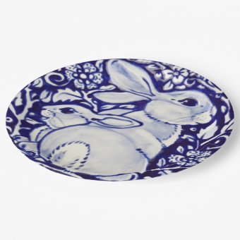 Blue and White Rabbit Floral Designer Paper Plates | Zazzle