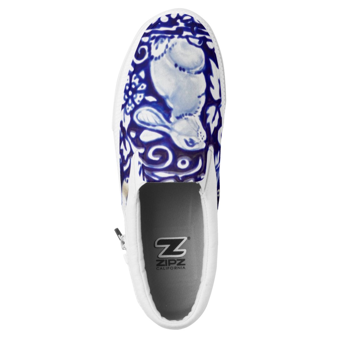 Blue and White Rabbit Floral Pottery Design Shoe | Zazzle