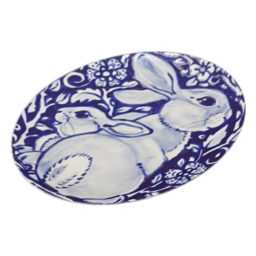 Blue and White Rabbit Pottery Look Melamine Plate | Zazzle