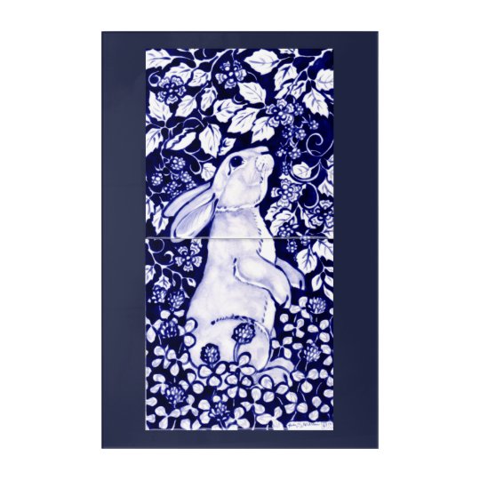 Blue and White Rabbit Tile Acrylic Wall Art 24x36 | Zazzle.com