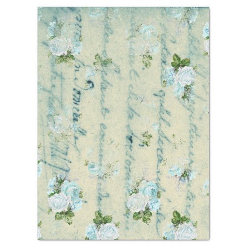 Blue and White Roses and Writing Decoupage Tissue Paper | Zazzle
