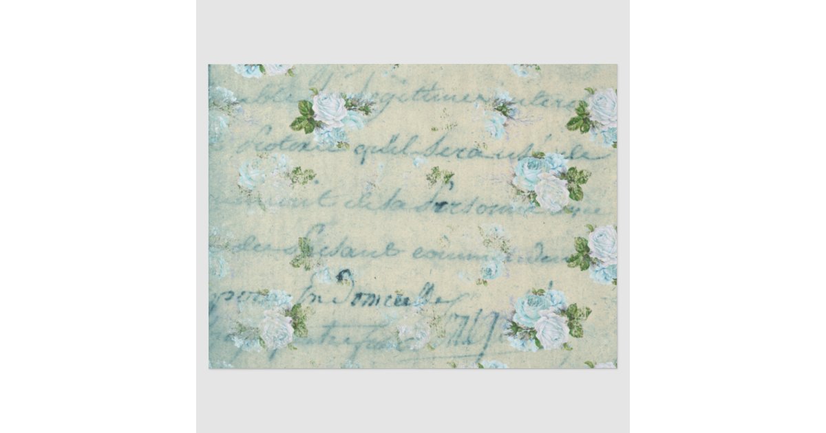 Blue and White Roses and Writing Decoupage Tissue Paper | Zazzle