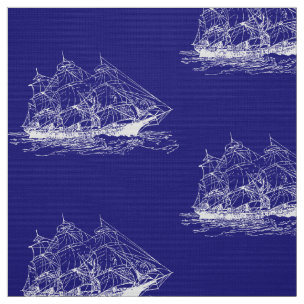 Sailboats Blue White Nautical Pattern Fabric | Zazzle.com