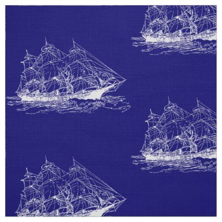 Sailboats Blue White Nautical Pattern Fabric | Zazzle.com