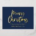 Blue and white script merry Christmas non photo Fo Foil Holiday Card ...