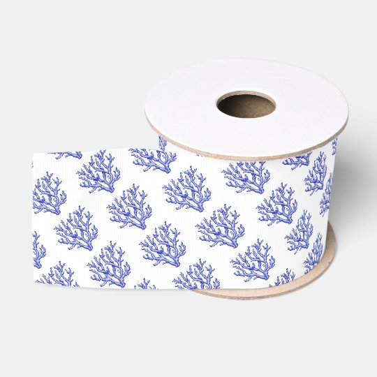 Blue and white sea coral grosgrain ribbon | Zazzle.com