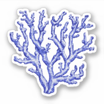 Blue and white sea coral sticker | Zazzle