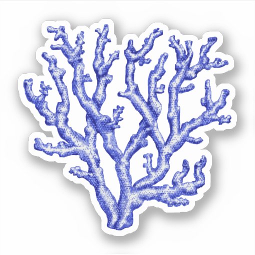 Blue and white sea coral sticker | Zazzle