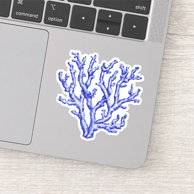 Blue and white sea coral sticker | Zazzle