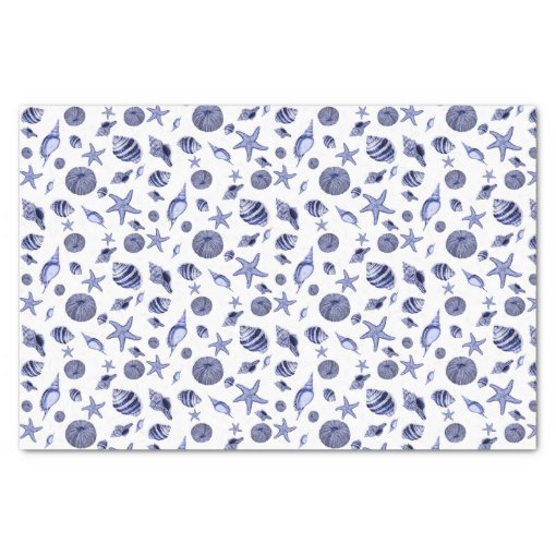Blue and white seashells tissue paper | Zazzle