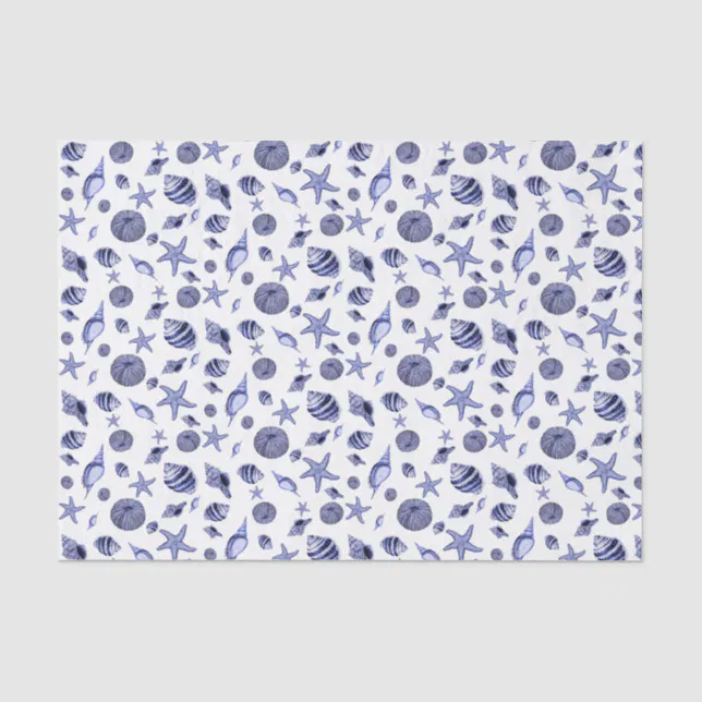 Blue and white seashells tissue paper | Zazzle