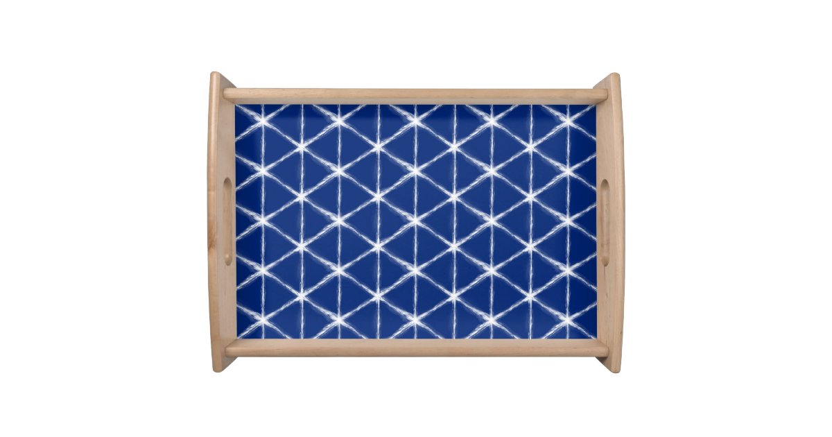 Blue and White Shibori Lines Pattern Serving Tray | Zazzle