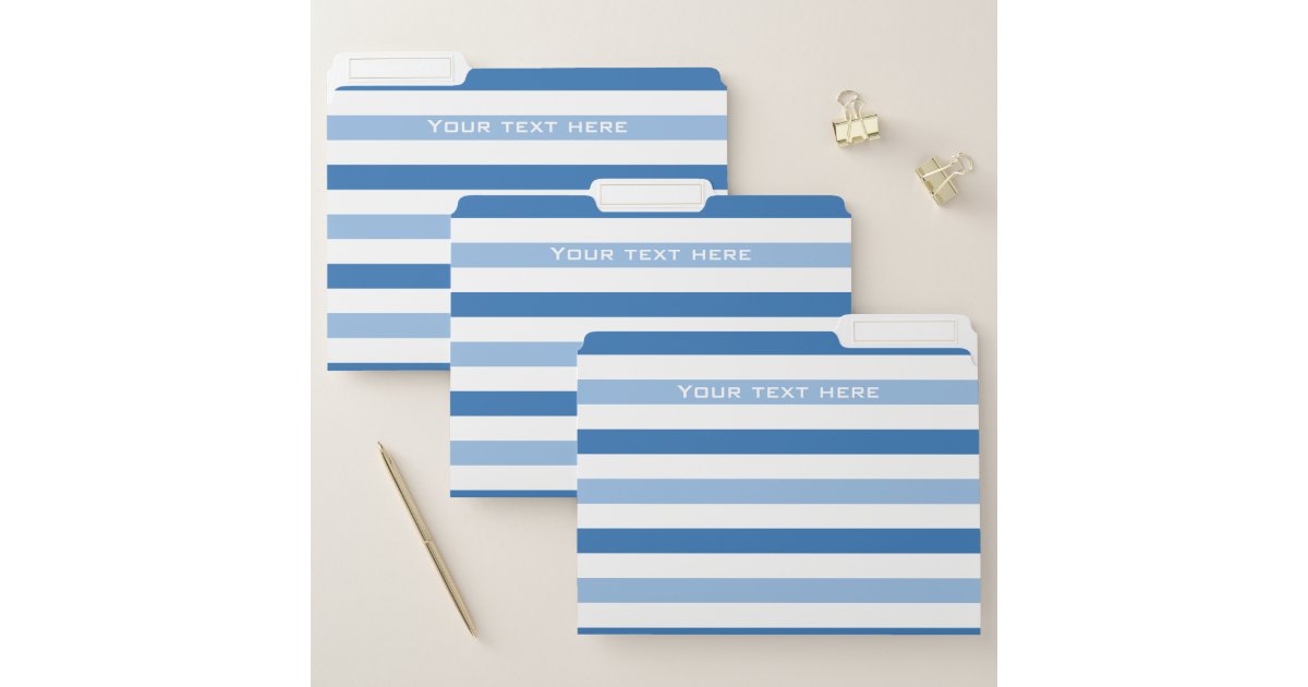 Blue and white simple stripes with your text file folder | Zazzle