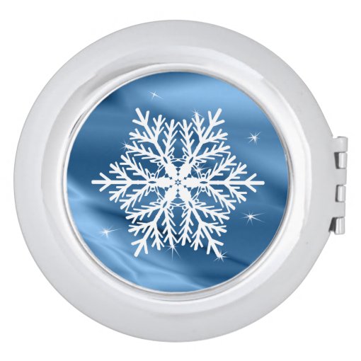 Blue and White Snowflake Sparkle Winter Theme Compact Mirror | Zazzle