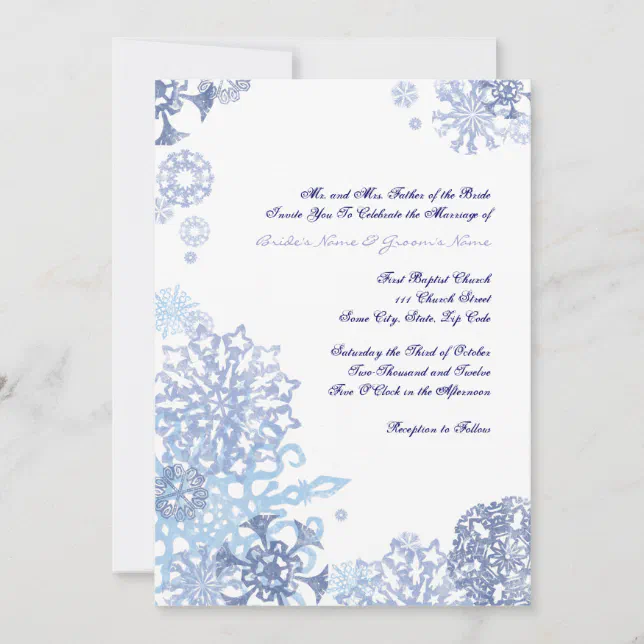 Blue and White Snowflakes Wedding Invitation 3 | Zazzle