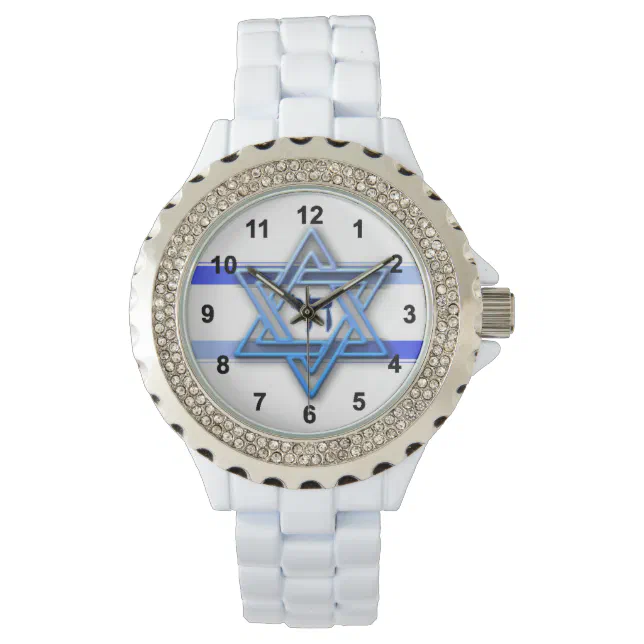 Blue and White Star of David Watch | Zazzle