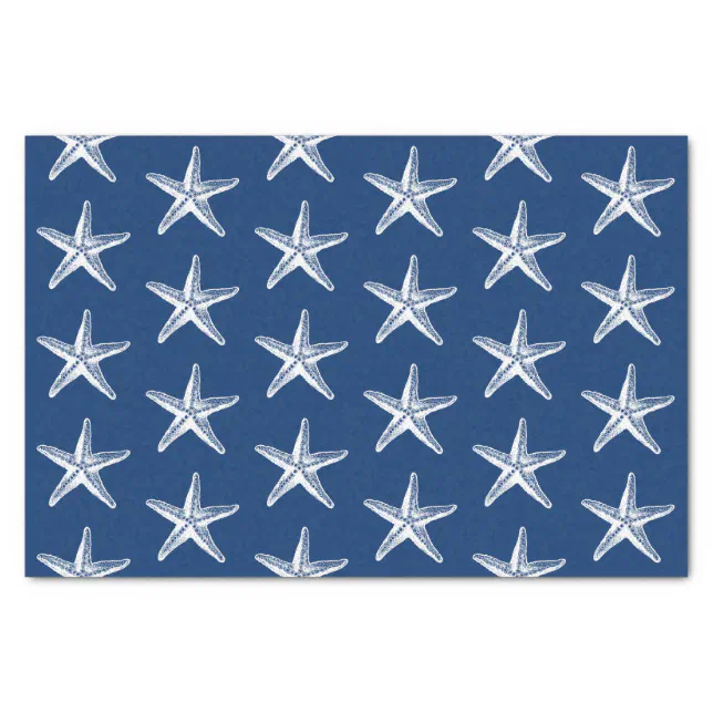 Blue and White Starfish Beach Coastal Tissue Paper | Zazzle
