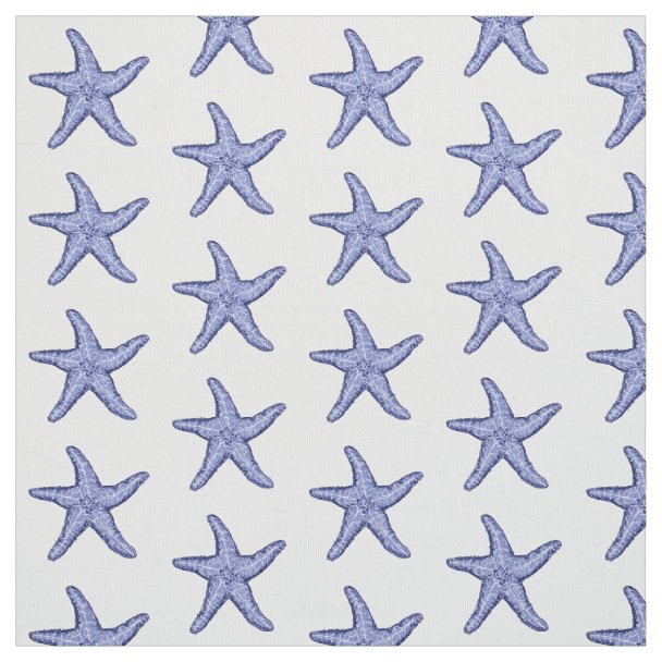 Nautical Beach Blue Starfish Pattern Fabric | Zazzle