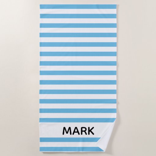 Blue And White Striped Personalized Beach Towel | Zazzle