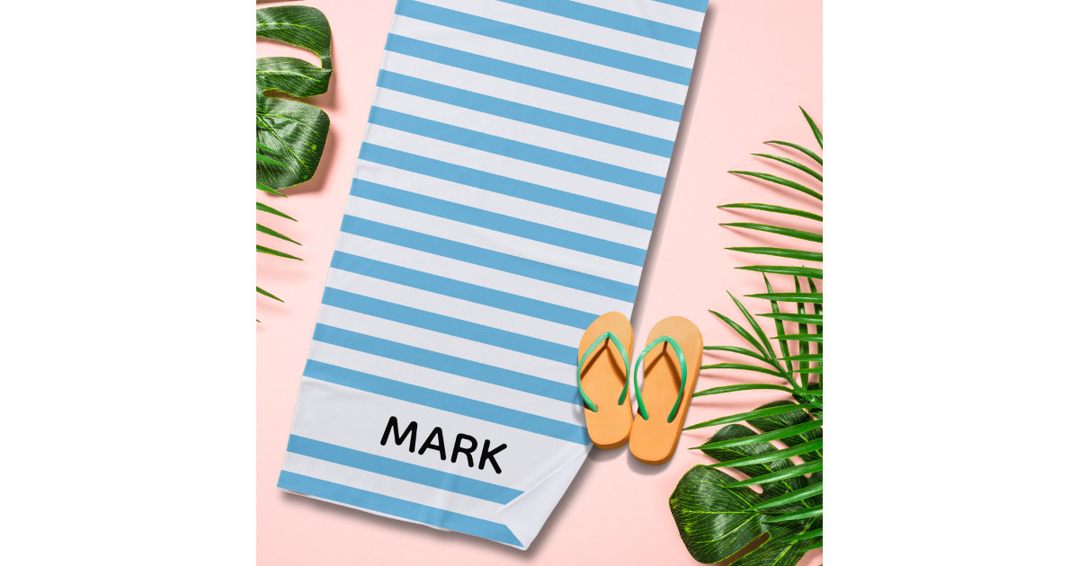 Blue And White Striped Personalized Beach Towel | Zazzle