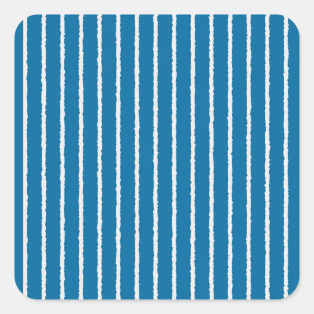 Blue and White Stripes with Uneven Lines Square Sticker | Zazzle