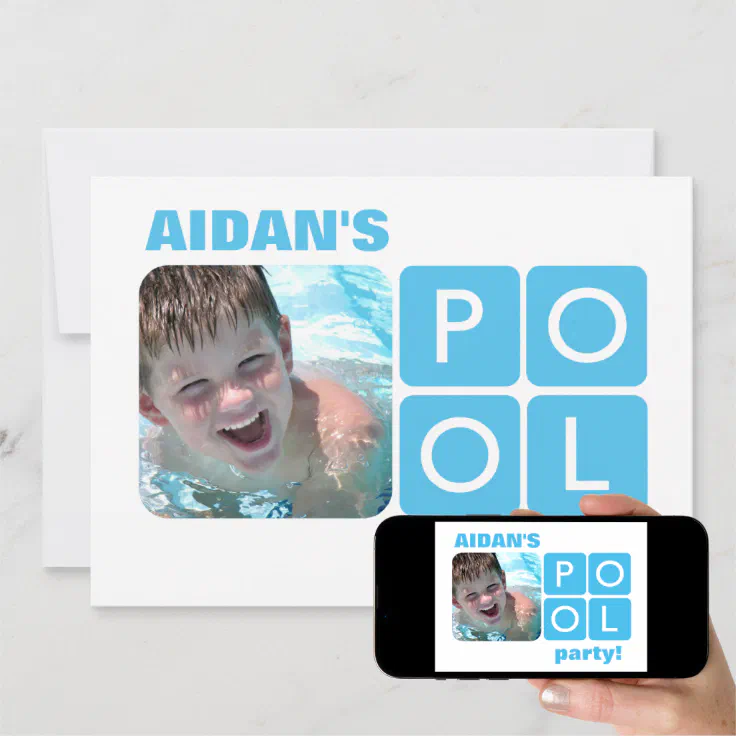 Blue and White Summer Pool Party Photo Invitation | Zazzle