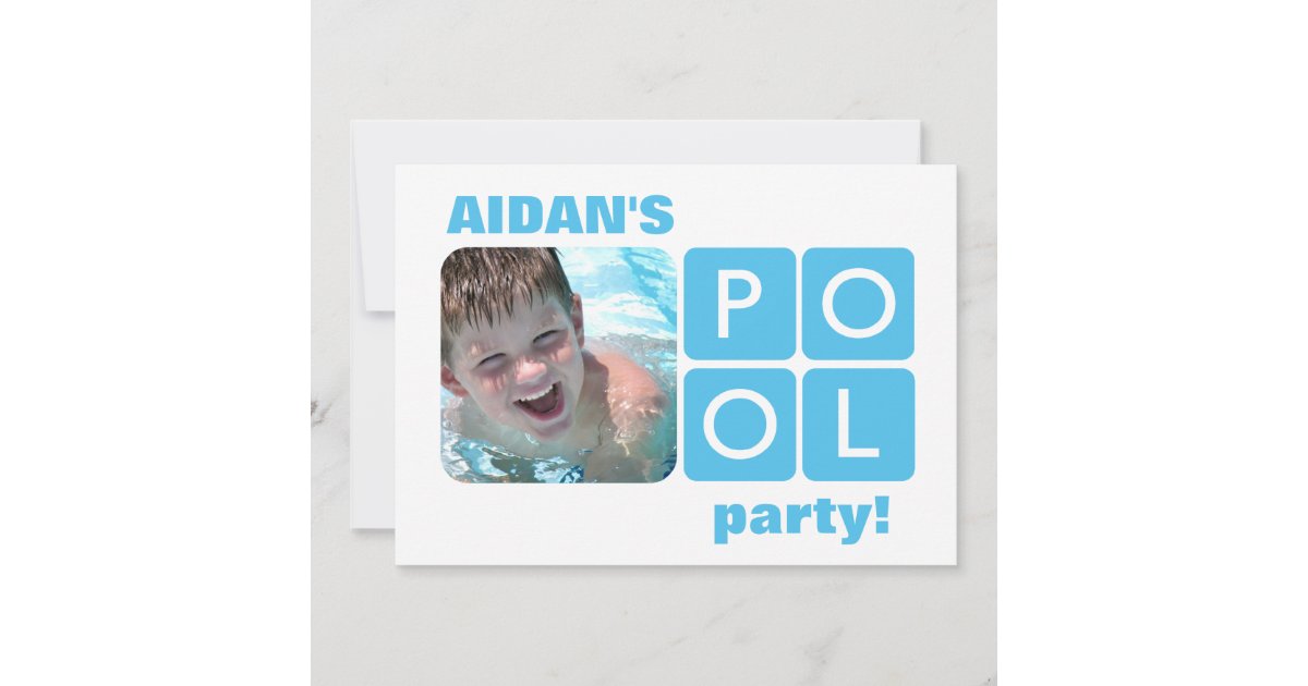 Blue and White Summer Pool Party Photo Invitation | Zazzle