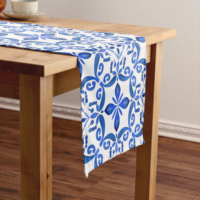 Blue and white Talavera Azulejo tiles Short Table Runner | Zazzle