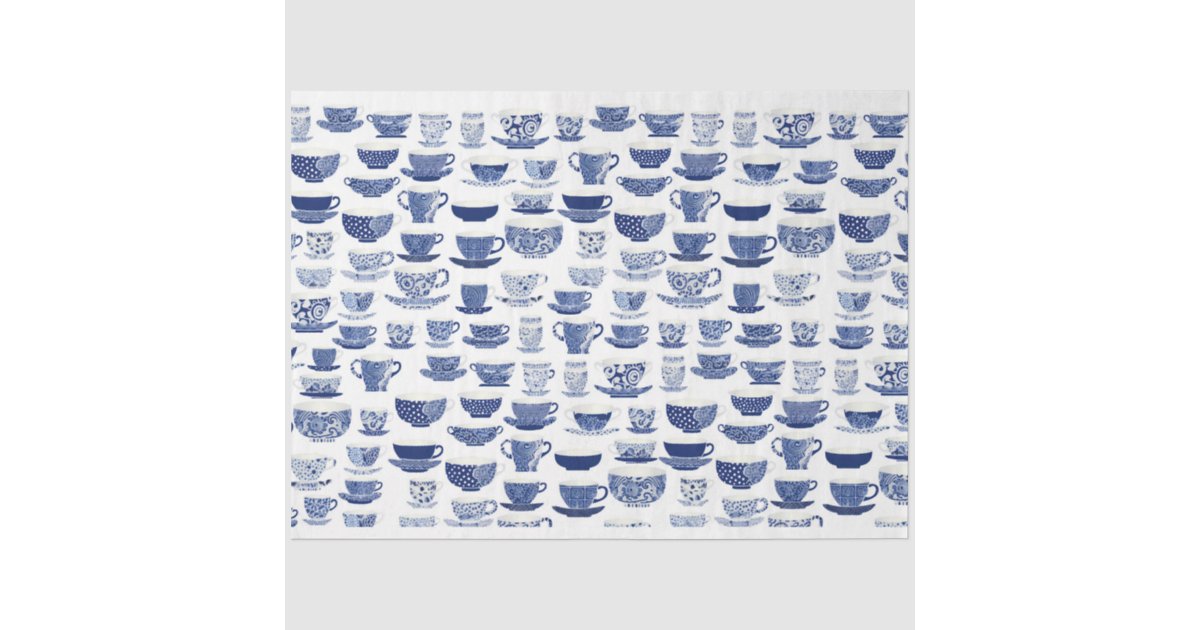 Blue and white teacup pattern tissue paper | Zazzle