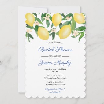 Blue And White Tiles Capri Lemons Bridal Shower Invitation | Zazzle