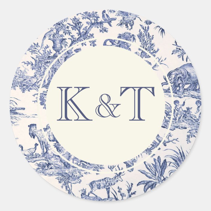 Blue and White Toile Classic Round Sticker | Zazzle.com