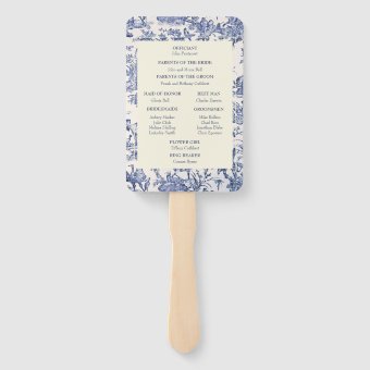 Blue and White Toile Hand Fan | Zazzle