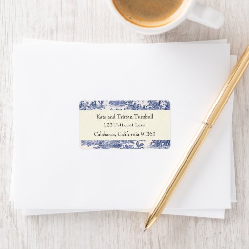 Blue and White Toile Label | Zazzle
