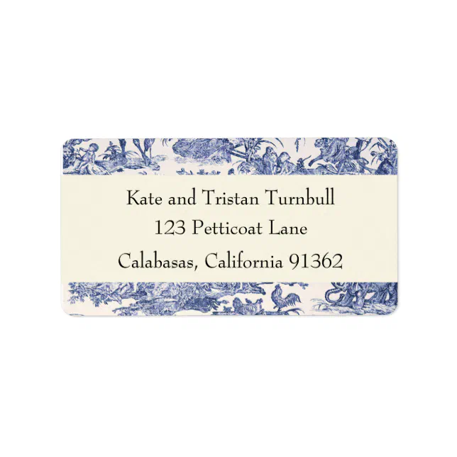 Blue and White Toile Label | Zazzle