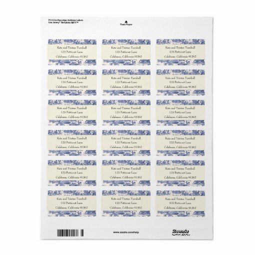 Blue and White Toile Label | Zazzle