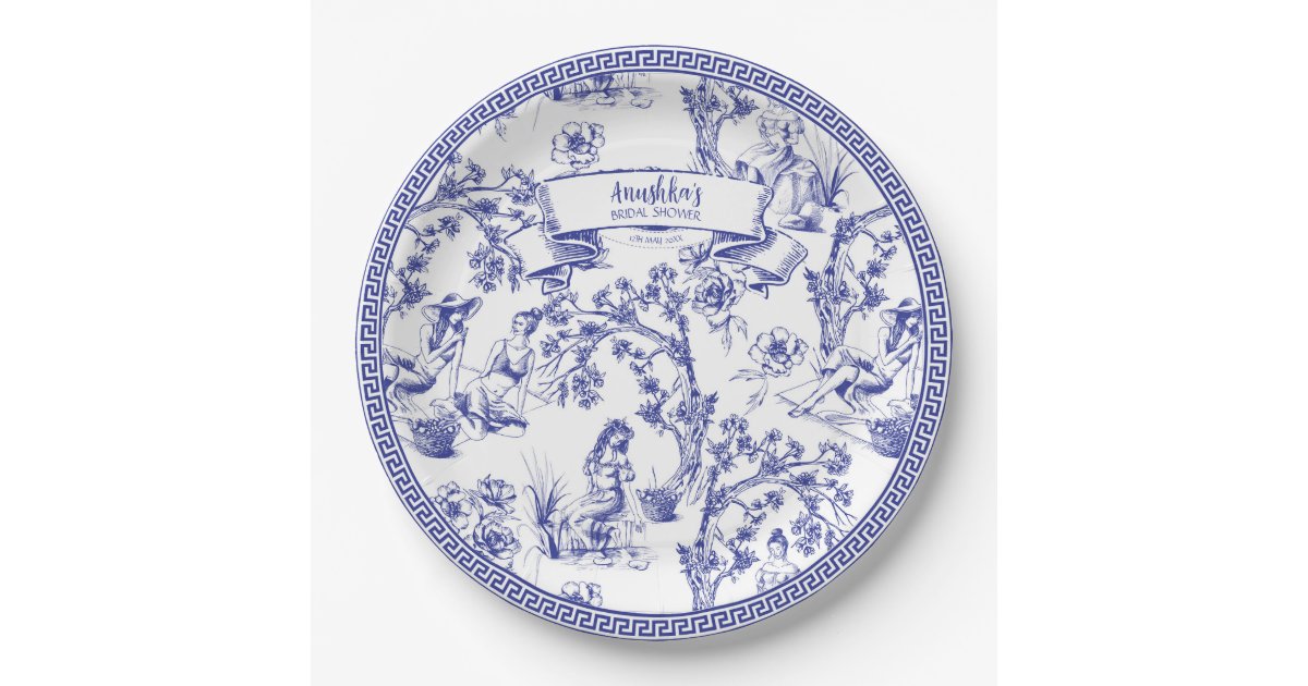 Blue and White Toile Paper Plates | Zazzle
